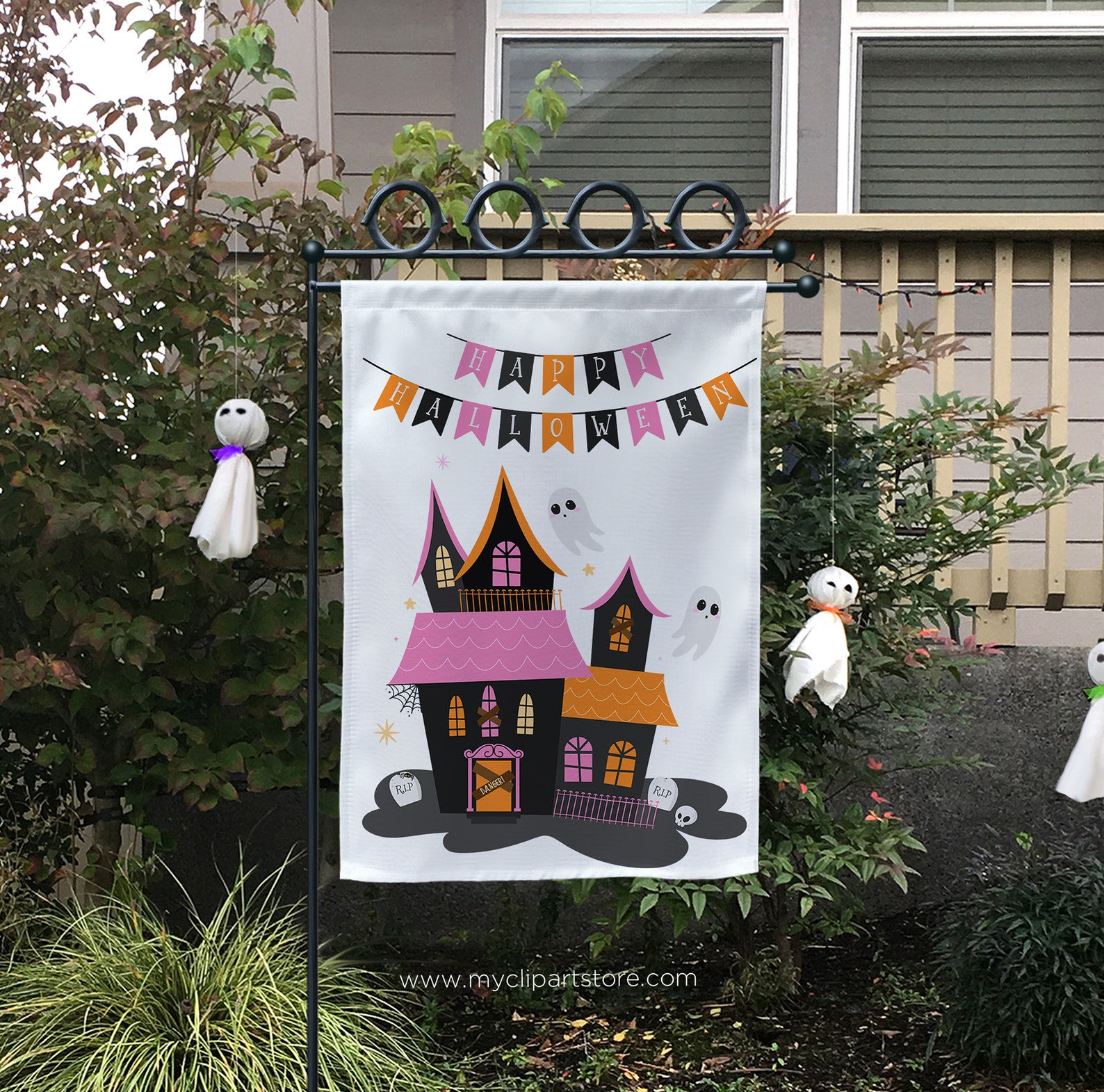 Pink Halloween Clipart, Haunted House, Halloween Candy, Cute Ghost ...