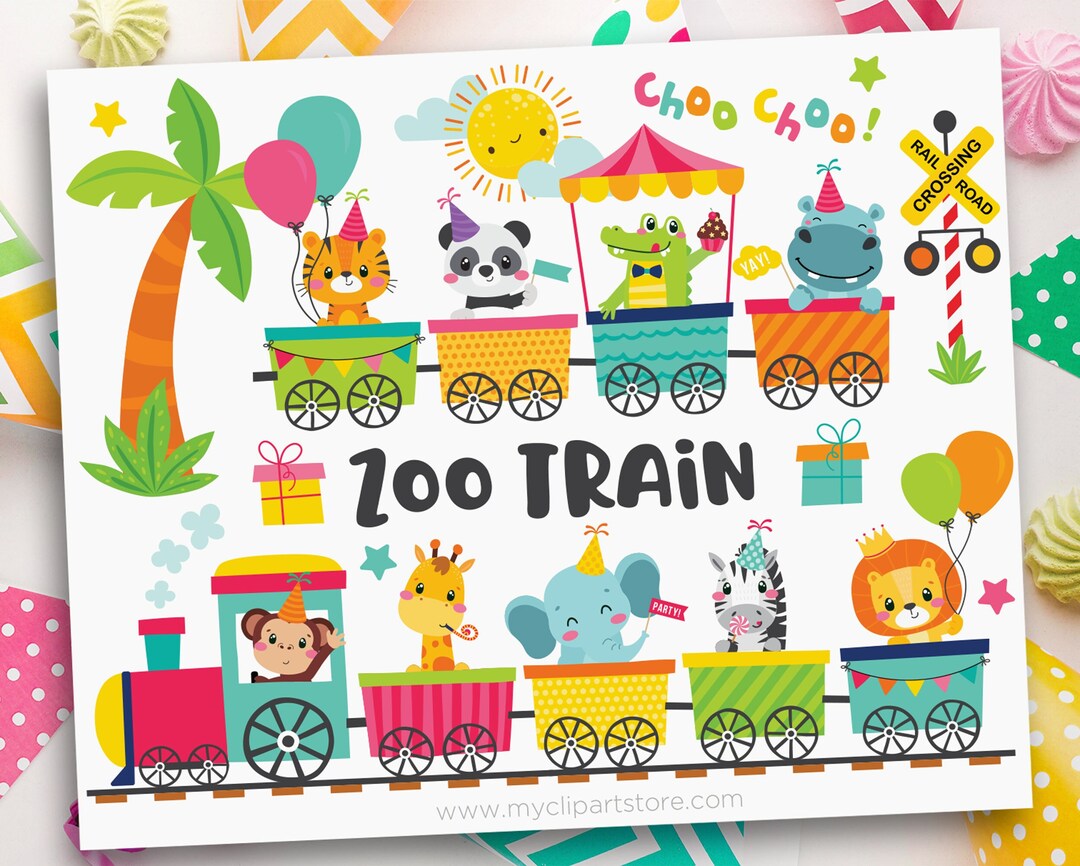 Animal Train Clipart, Zoo Train, Birthday, Baby Safari, Jungle Animals ...