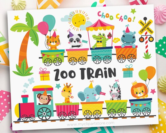 Animal Train Clipart, Zoo Train, Birthday, Baby Safari, Jungle Animals ...