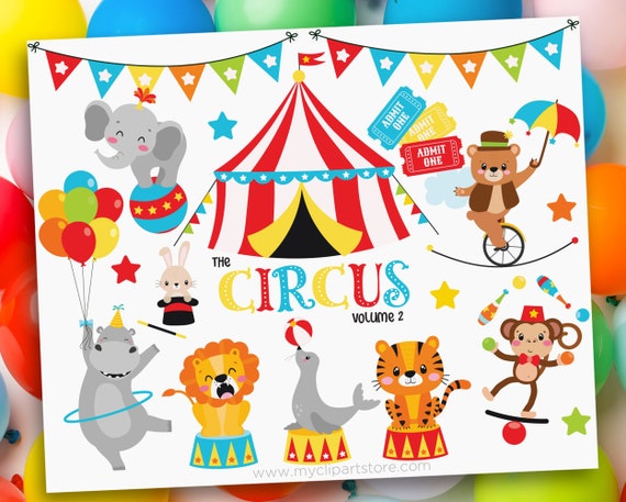 Circus Animals Clipart, Big Top svg, Fun Fair, Carnival, Red Yellow ...