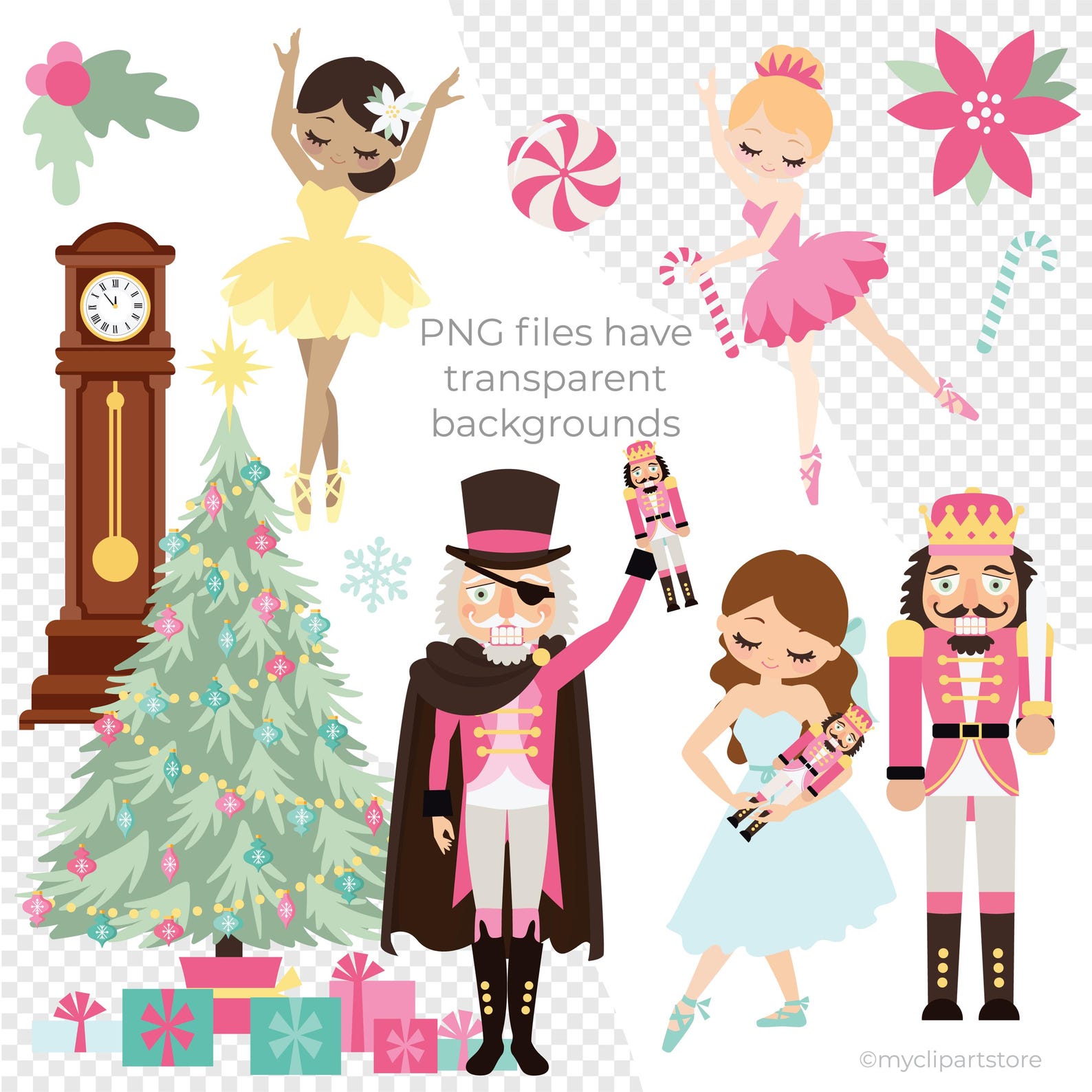 Nutcracker Ballet Clipart: Christmas Ballerinas, SVG, PNG, EPS (digital ...