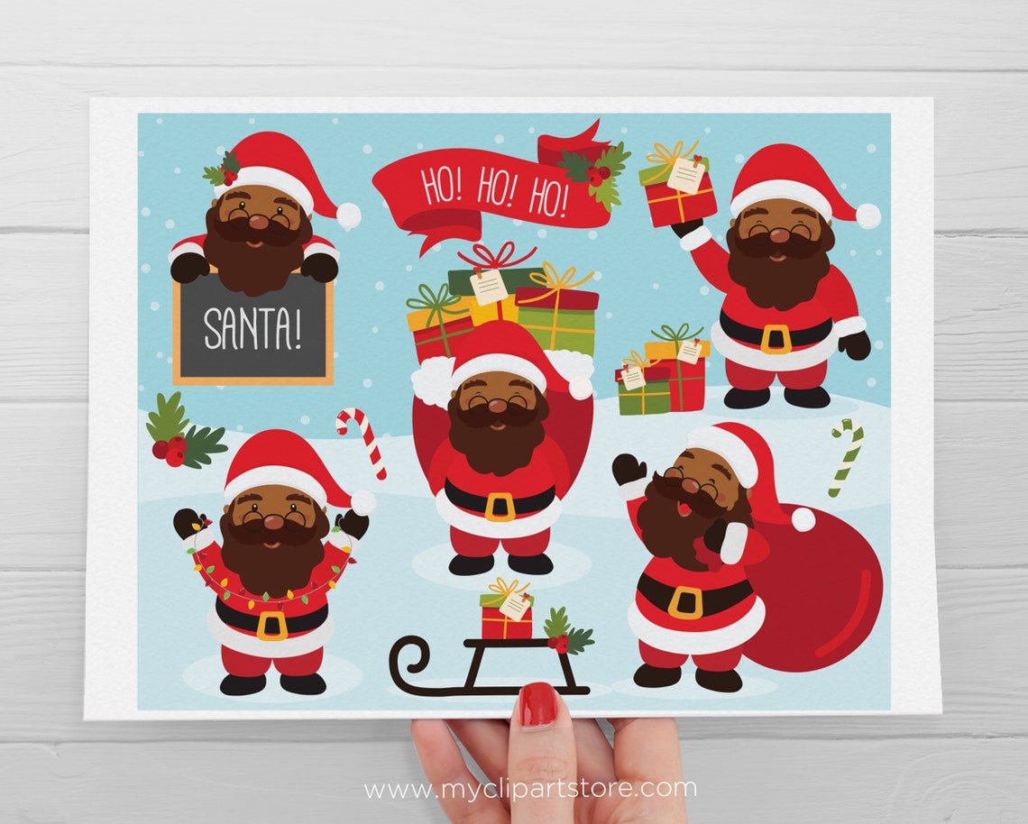African Santa Clipart Black Santa Svg Brown Santa Sleigh - Etsy