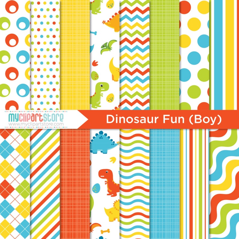 Digital Paper Dinosaur Fun Boy Dino's T-rex Scrapbook - Etsy
