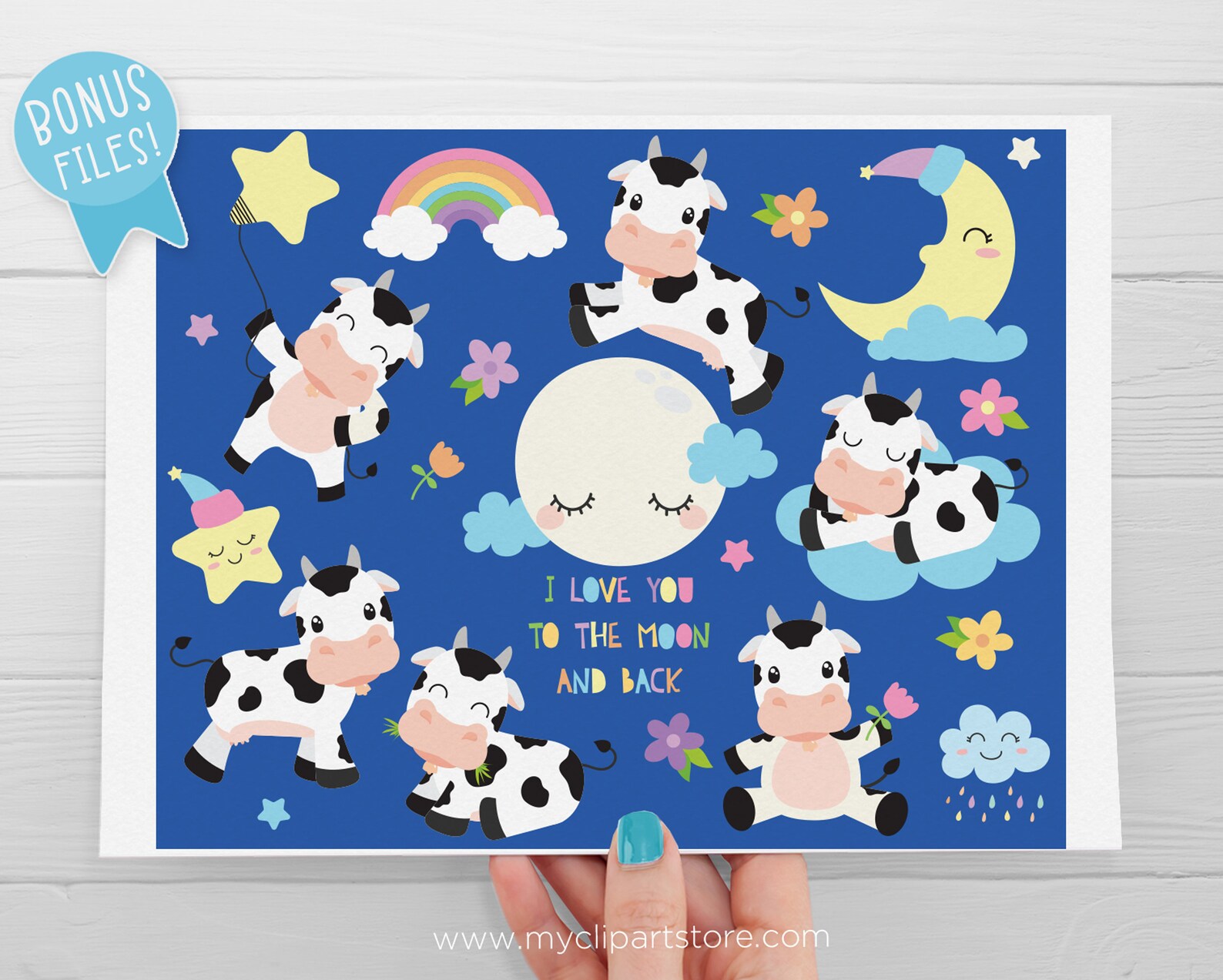 Bed Time Cow Cute Cow Svg Moon Svg Farm Animals Clipart - Etsy