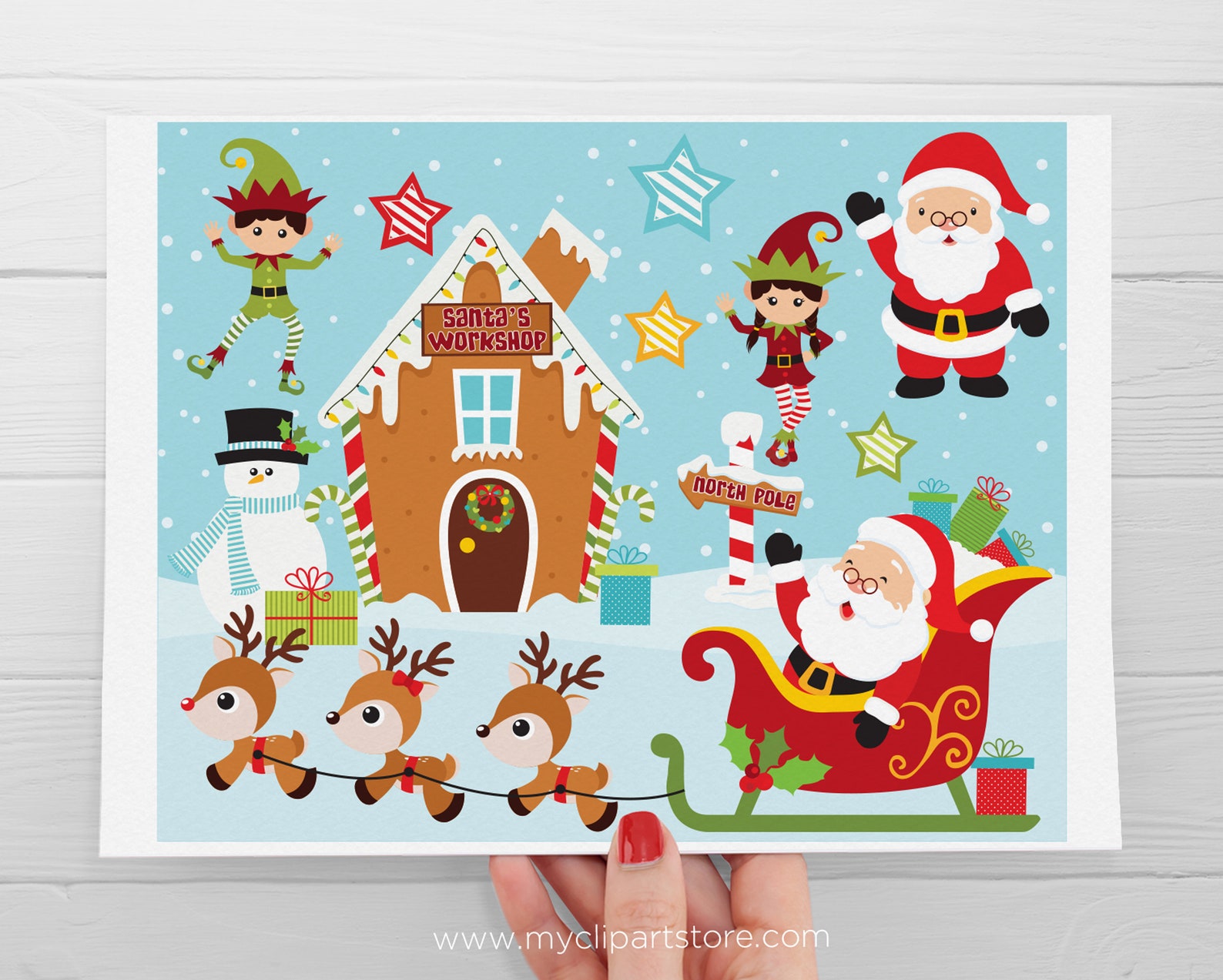 Christmas Clipart Santa's Workshop Reindeer Svg North - Etsy