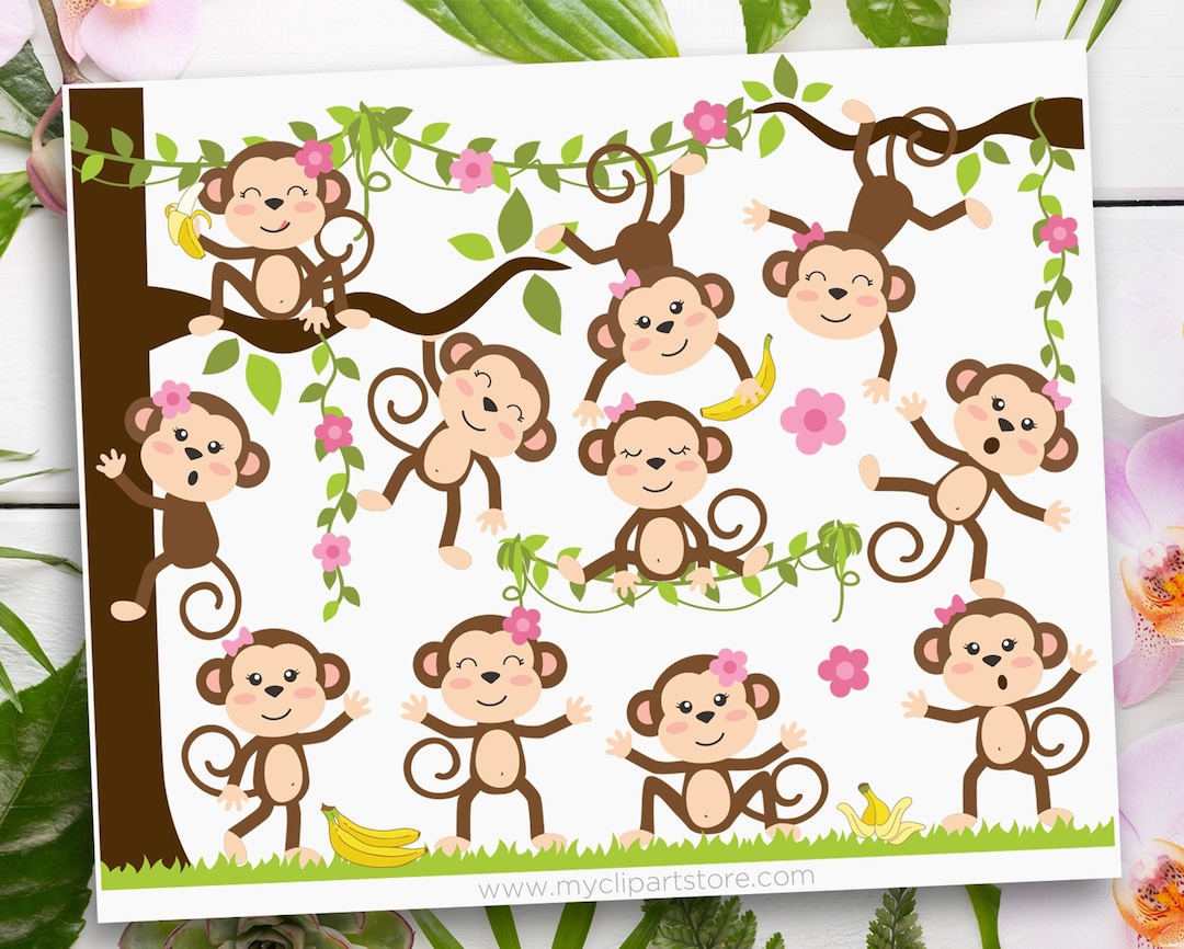 Monkey Svg, Monkey Clip Art, Girl Monkey Clipart, 5 Little Monkeys ...