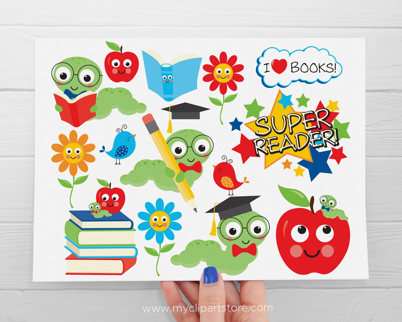 Little Book Worm Clipart Back to School Graduation - Etsy