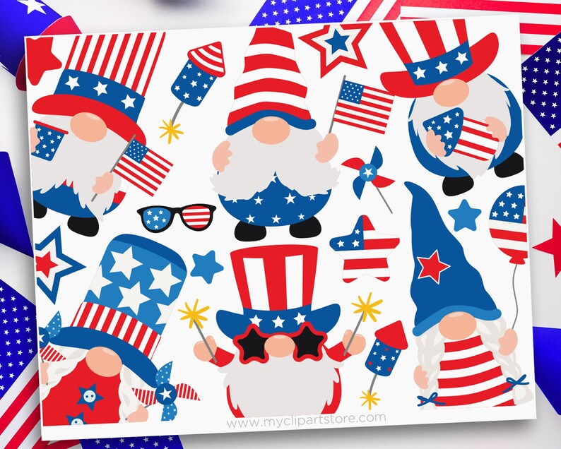4th of July Clipart Gnome Svg Independence Day Gnome Svg - Etsy