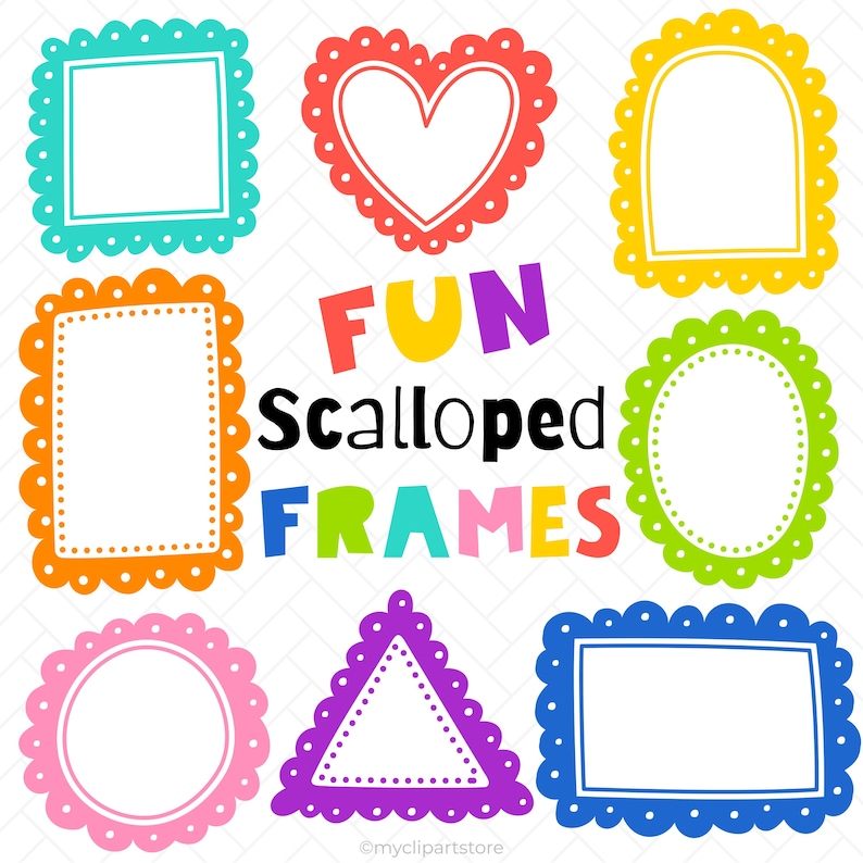 Kids Birthday Scalloped Frames, Colorful Hand-drawn Borders (digital ...