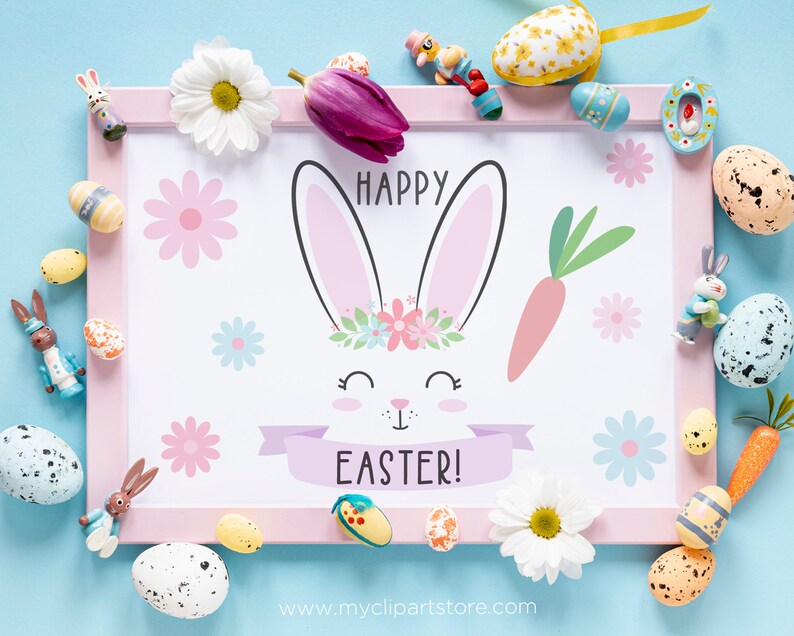 Bunny Faces Clipart, Easter Bunny, Rabbit Ears SVG, PNG, EPS (digital ...
