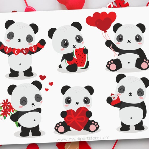 Valentine Clipart Cute Panda Svg Valentine's Day Bear - Etsy