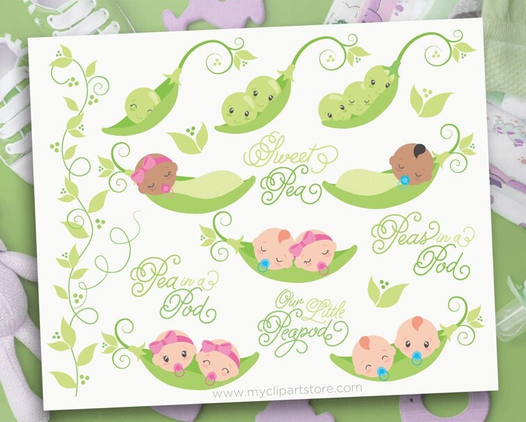 Peas in A Pod Clipart Baby Shower Clipart Twins Svg | Etsy