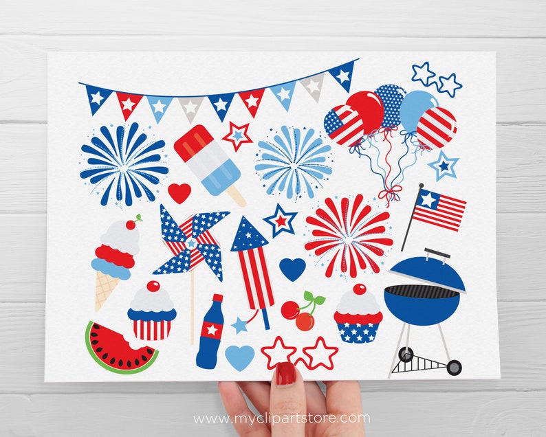 4th of July Clipart: BBQ, Fireworks, USA (digital Download) - Etsy