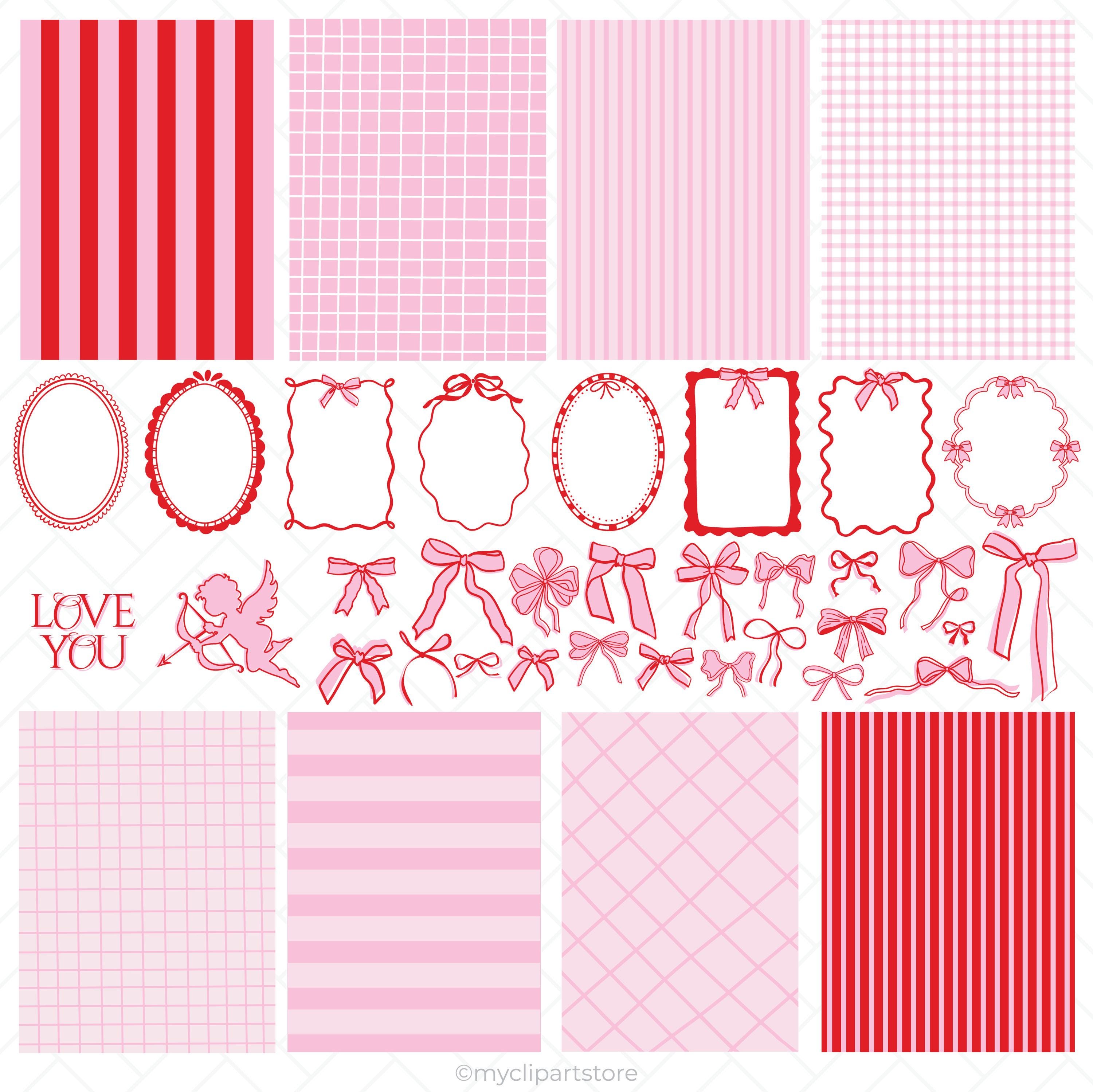Valentine's Day Clipart: Pink Bows and Colorful Frames (digital ...