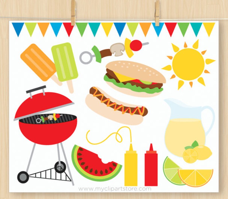 Summer BBQ Clipart barbecue picnic lemonade hamburgers | Etsy