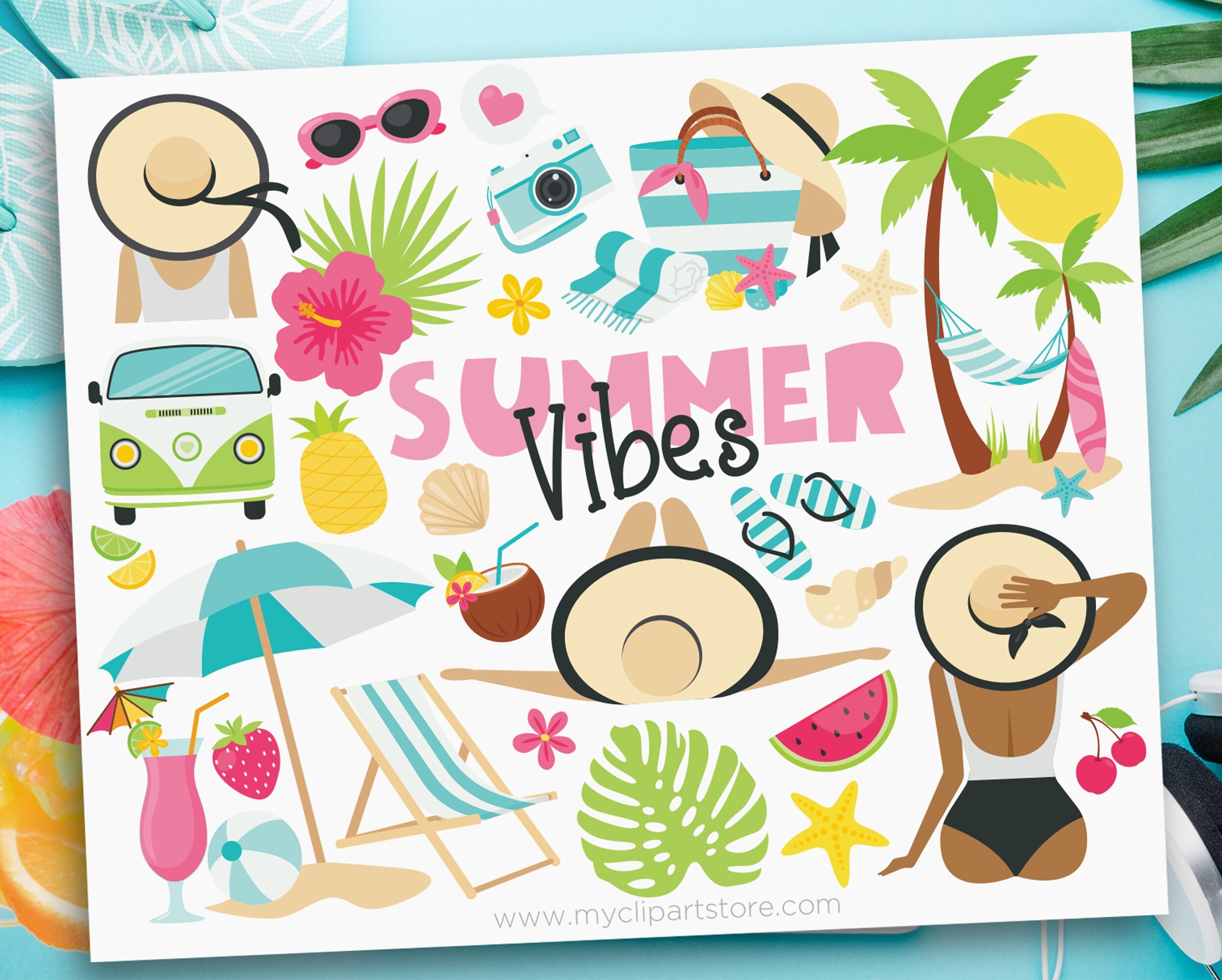 Summer Clipart Beach Vacation Clipart Tropical Plants - Etsy