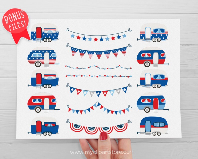 4th of July Camper Van Clipart: Americana Caravan (SVG, PNG, EPS Files ...