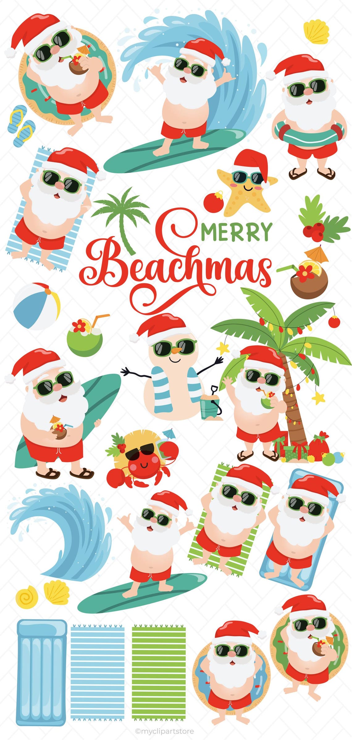 Summer Santa Clipart: Beach Christmas Design (digital Download) - Etsy