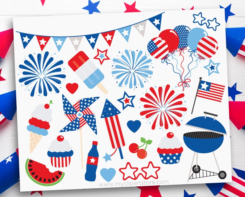 4th of July Clipart: BBQ, Fireworks, USA (digital Download) - Etsy