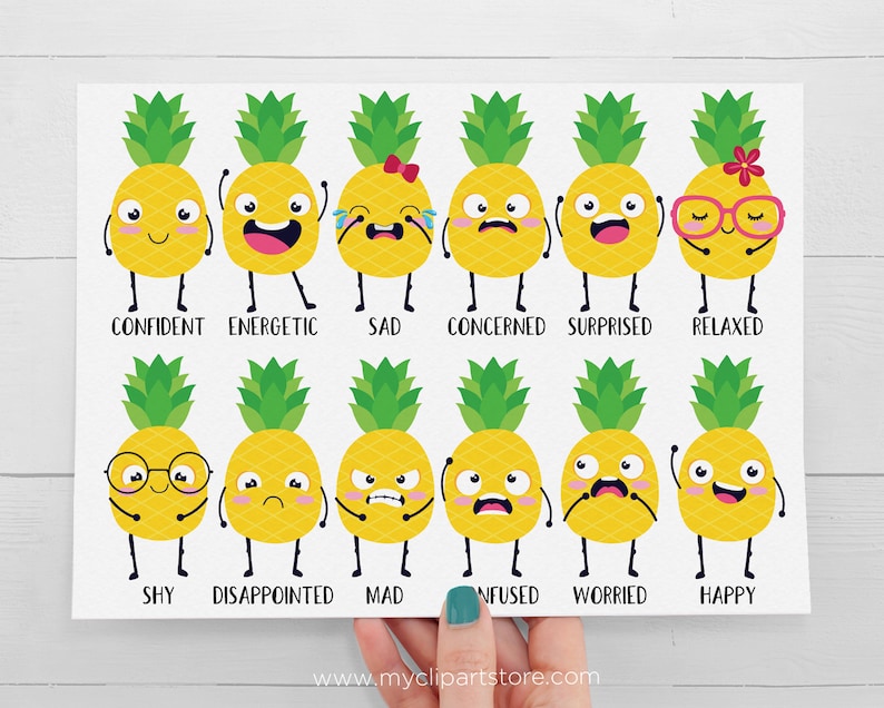 Pineapple Emotions Clipart Summer Clipart Pineapples Emoji - Etsy