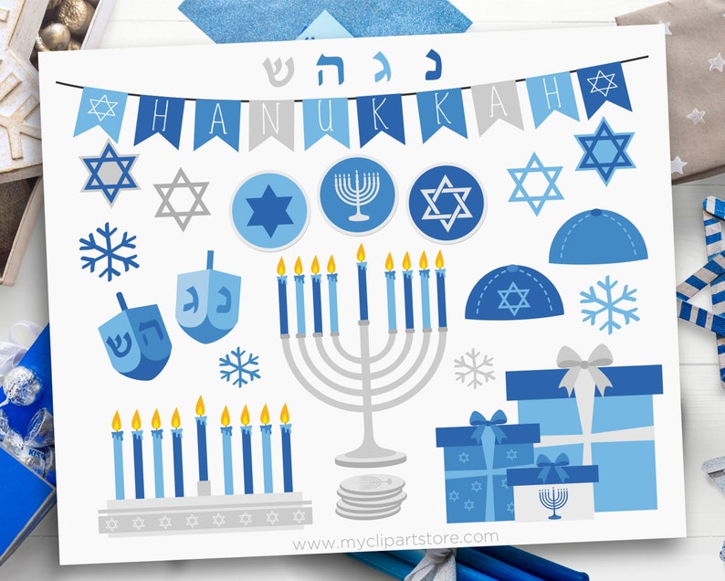 Hanukkah Clipart, Silver, Menorah Svg, Dreidel, Christmas Clipart ...