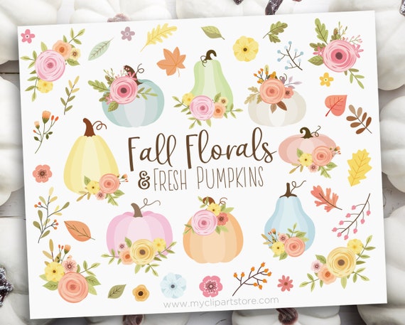 Pumpkin Clipart, Pumpkin svg, Fall Florals, Autumn Leaves, Floral ...