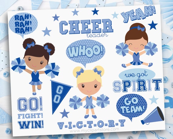 Little Blue Cheerleaders Clipart, Girl Team, Sports, Back to School ...