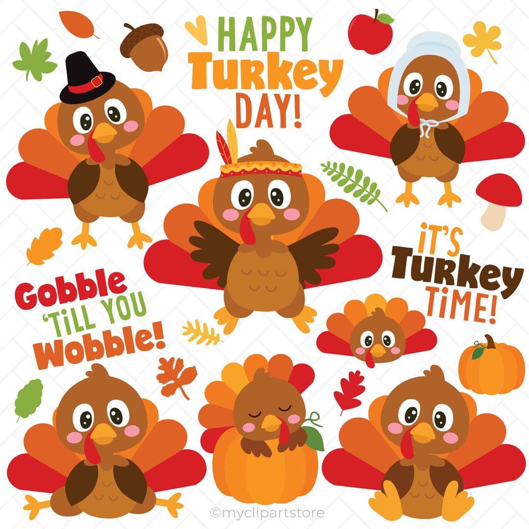 Thanksgiving Turkey Clipart: Hand-drawn Autumn Designs (SVG, EPS, PNG ...