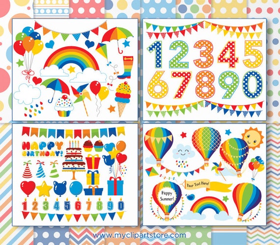 Birthday Party Clipart Bundle, Primary Colors, Birthday Cake, Bunting ...