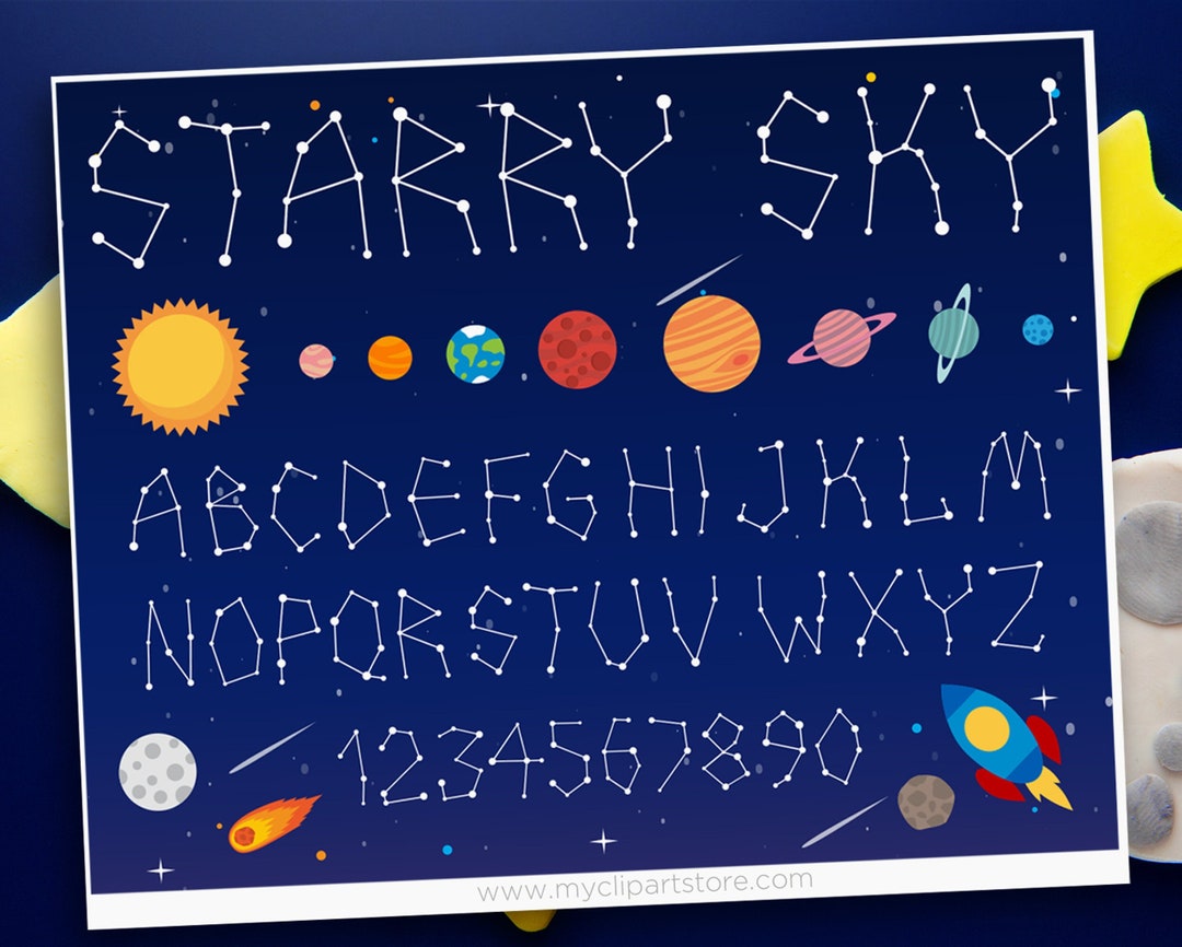 Cute Space Alphabet Clipart, Constellation Letters, Stars, Horoscope ...