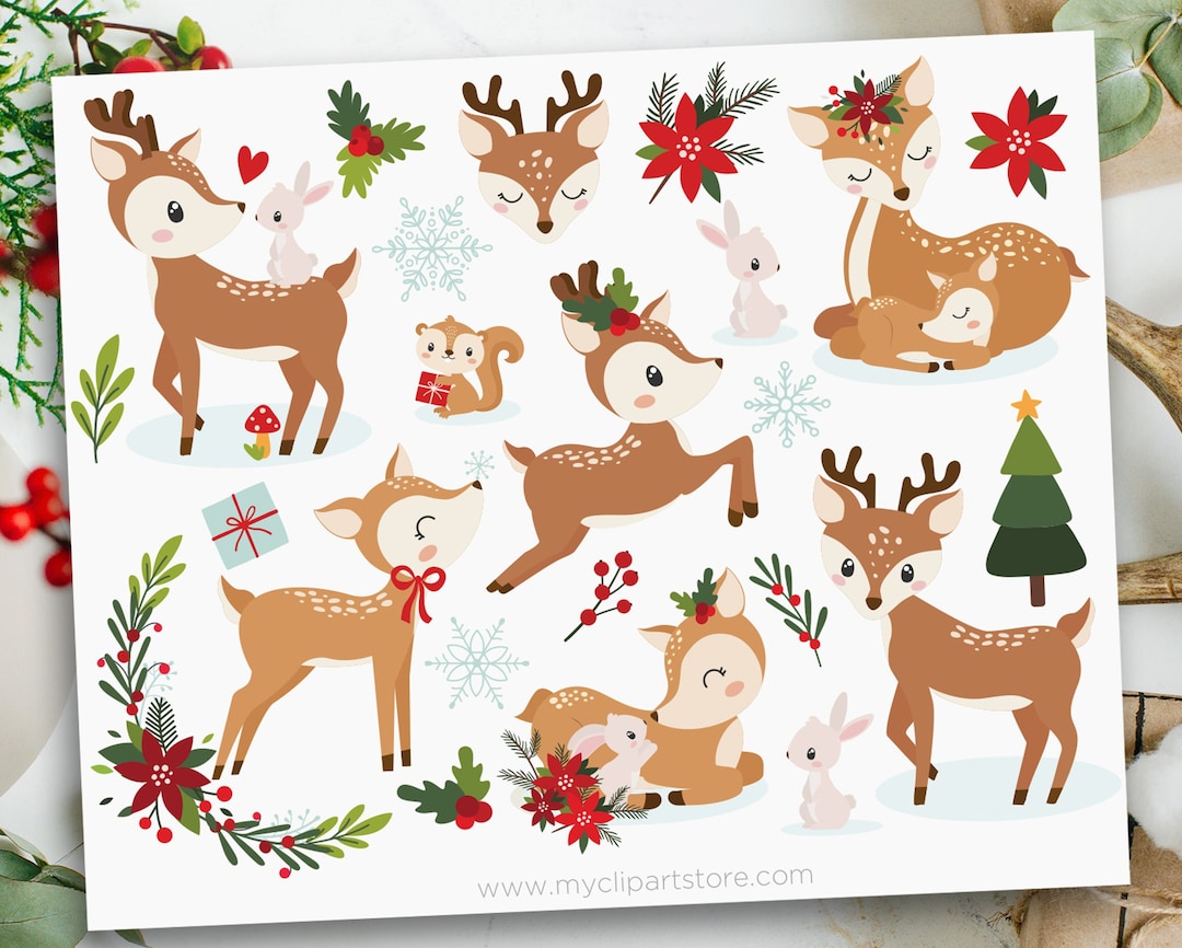 Christmas Reindeer Clipart, Cute Deer Svg, Winter Animals Clipart ...