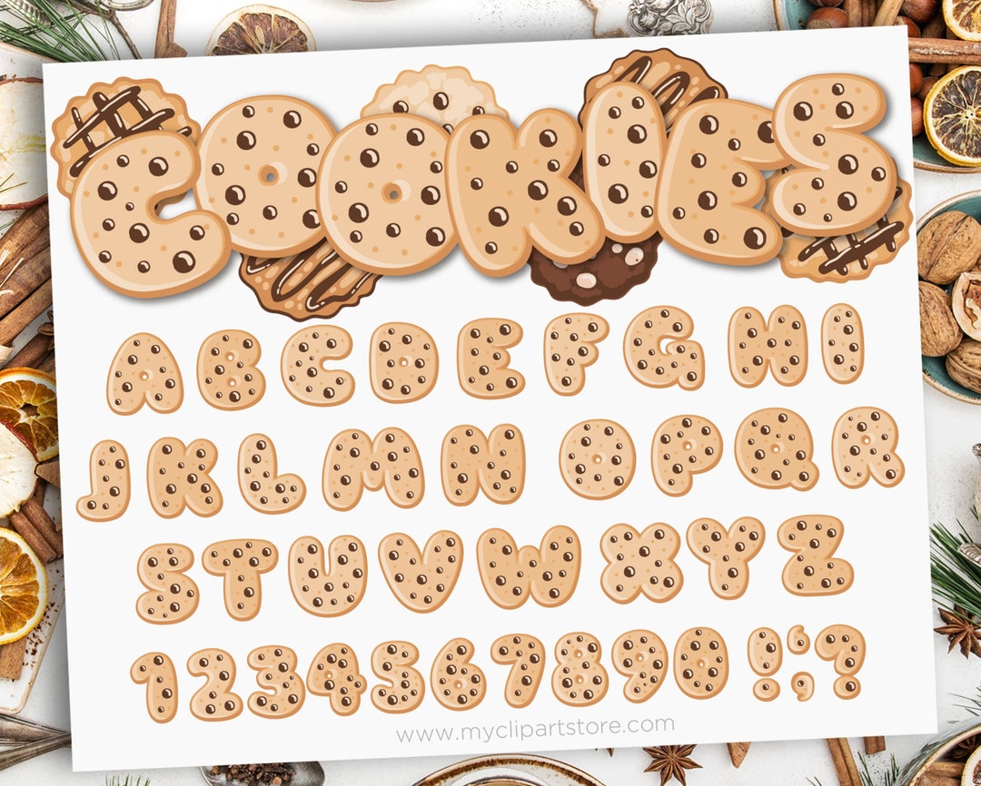 Cookie Alphabet Clipart Choc Chip Cookie Letters Cookies - Etsy España
