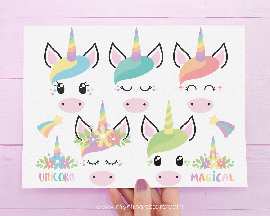 Unicorn Faces Clipart Unicorns Emoji Princess Horse Little - Etsy Australia