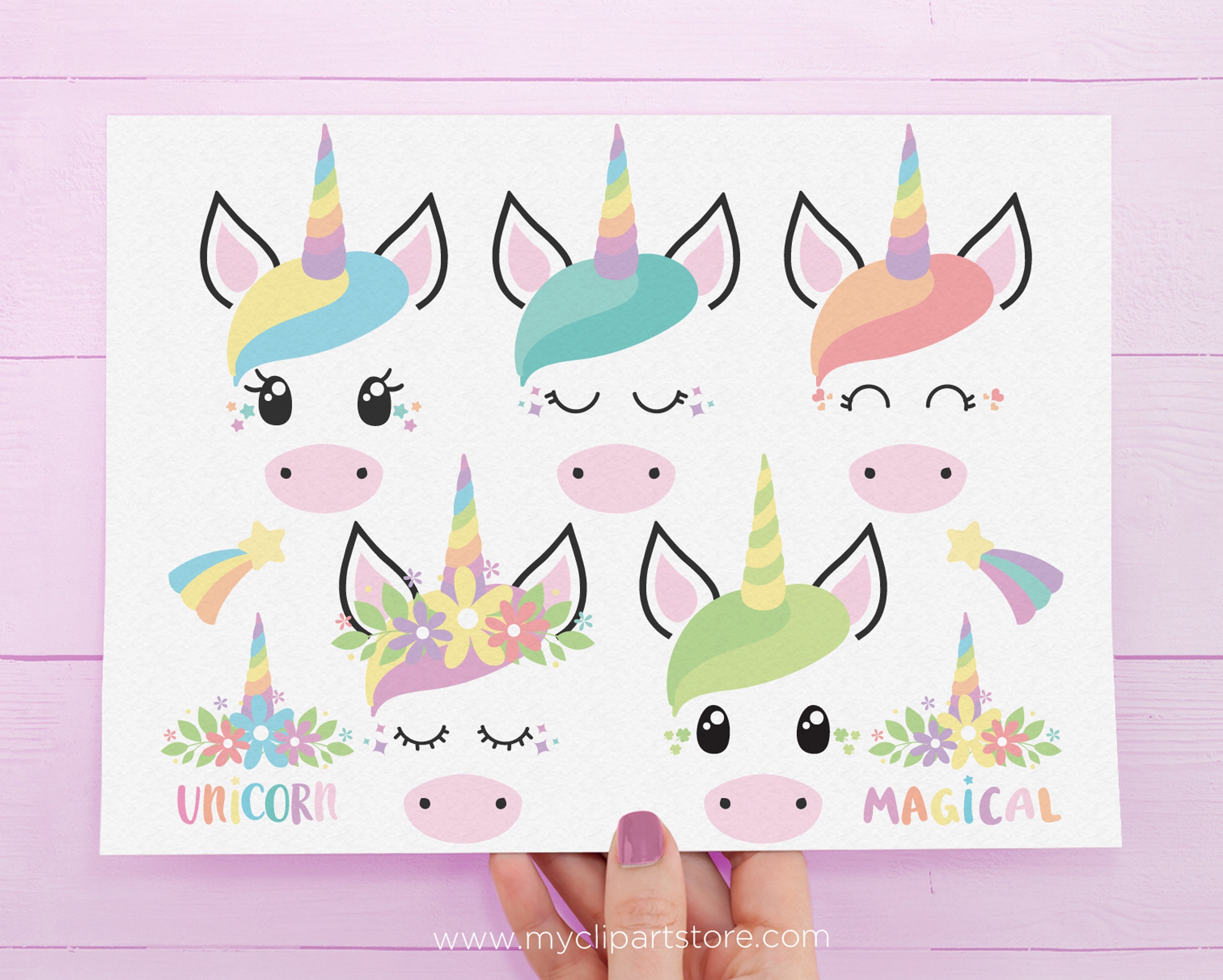 Unicorn Faces Clipart Unicorns Emoji Princess Horse Little | Etsy