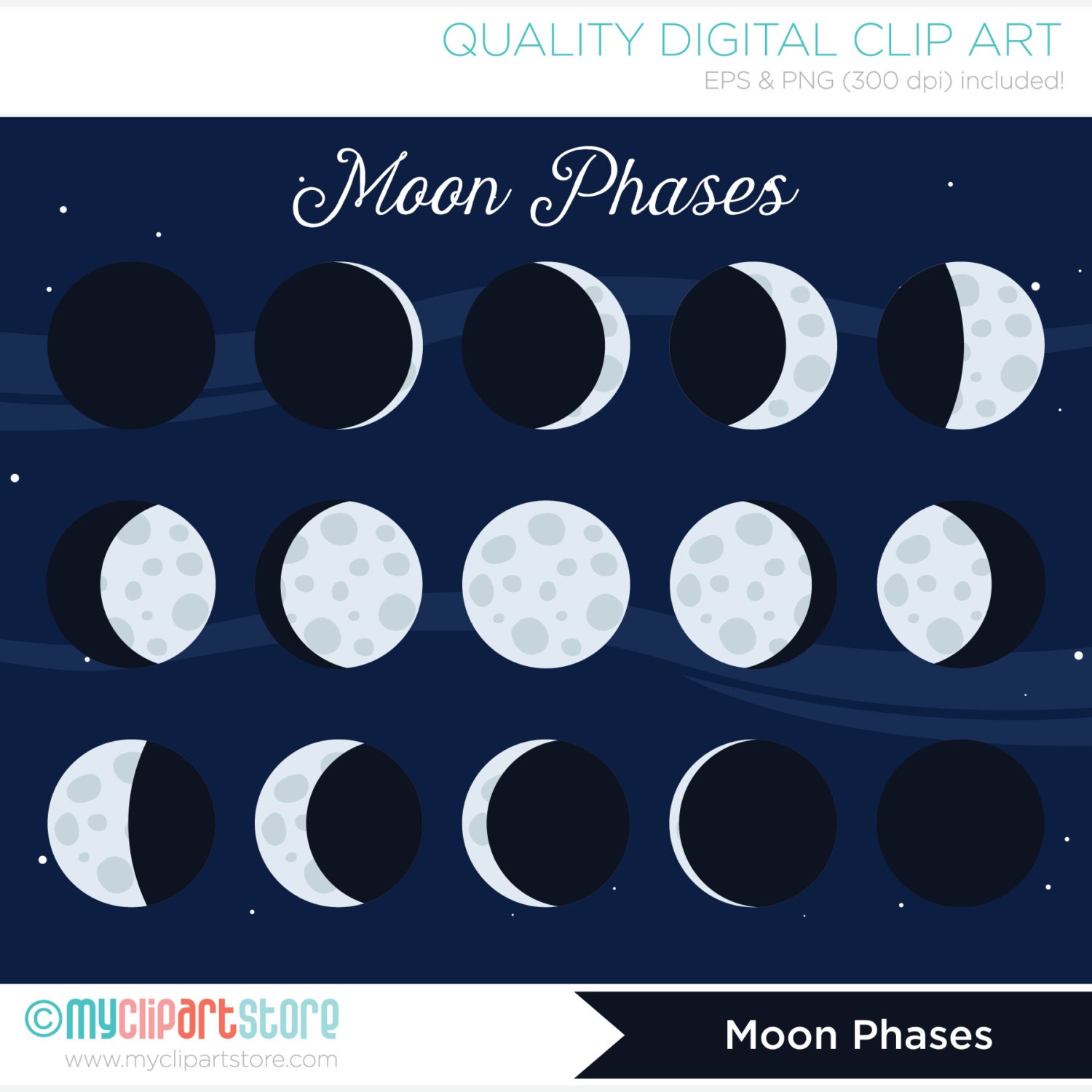 Clipart Moon Phases Lunar Cycles Galaxy Outer Space Etsy