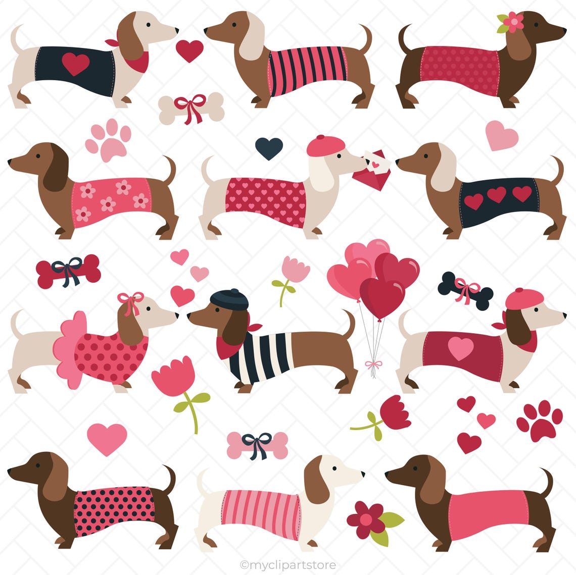 Valentine Dachshunds Clipart: Doxies With Hearts (digital Download) - Etsy