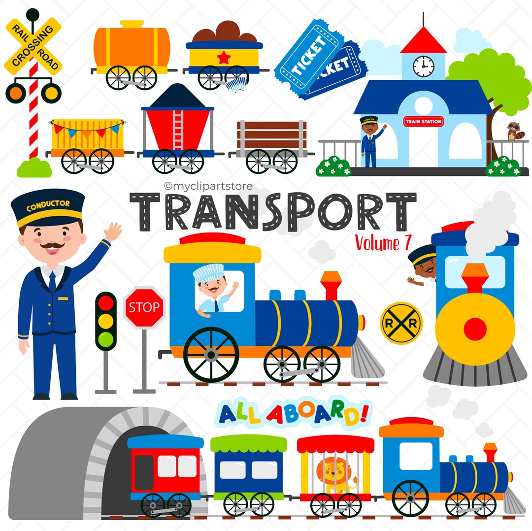 Train Clipart Set: Steam Train, Railroad, Conductor (digital Download ...