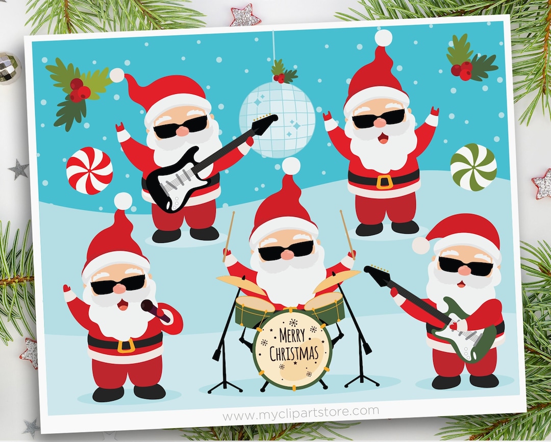 Santa Clipart, Christmas Clipart, Santa Svg, Drums, Rock Star Santa ...