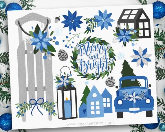 Christmas Farmhouse Clipart Blue Christmas Truck Svg Cozy | Etsy