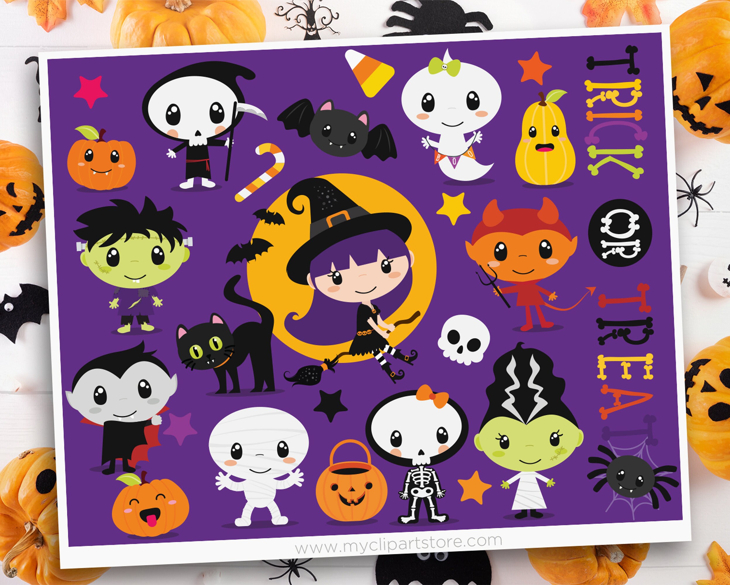 Trick or Treat Halloween Clipart Kids Wearing Costumes | Etsy