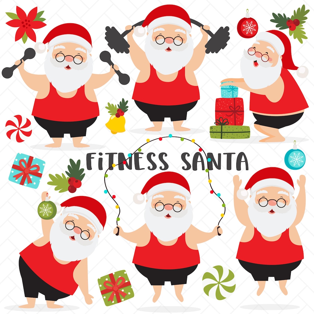 Fit Santa Clipart, Cute Santa Svg, Exercise, Fitness, Gym, Funny ...