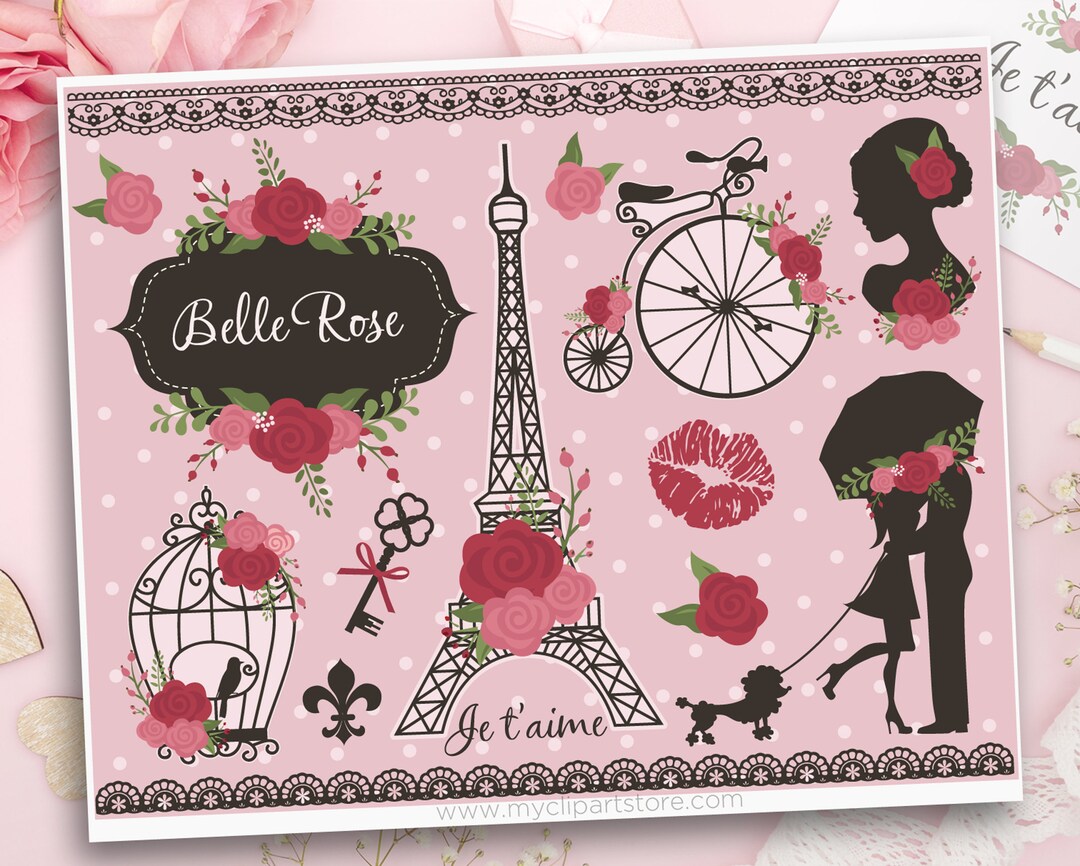 Valentine's Day Clipart, Eiffel Tower Silhouette, Roses Clip Art, Paris ...