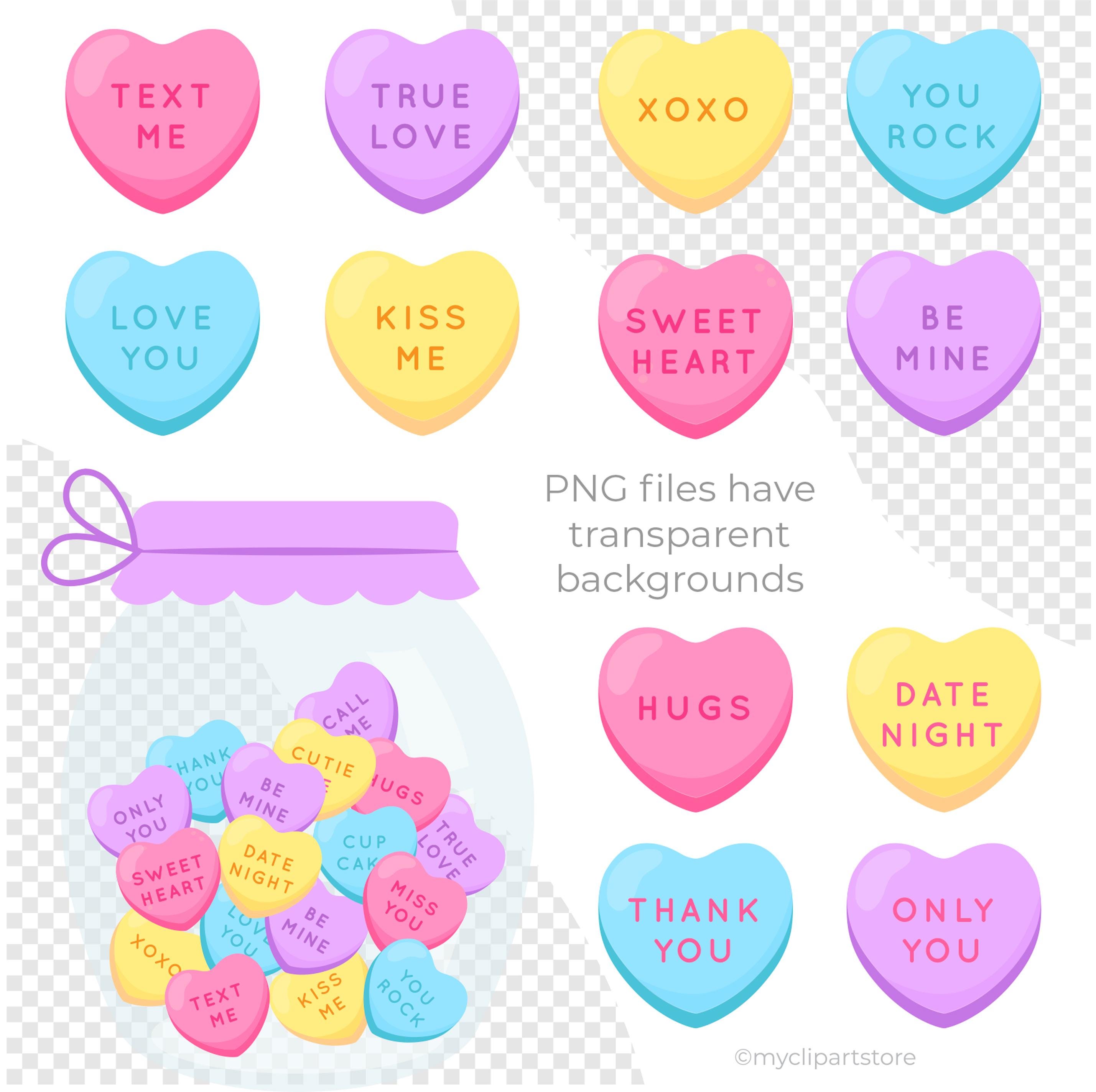 Conversation Hearts Clipart: Valentine's Candy Jar (digital Download ...