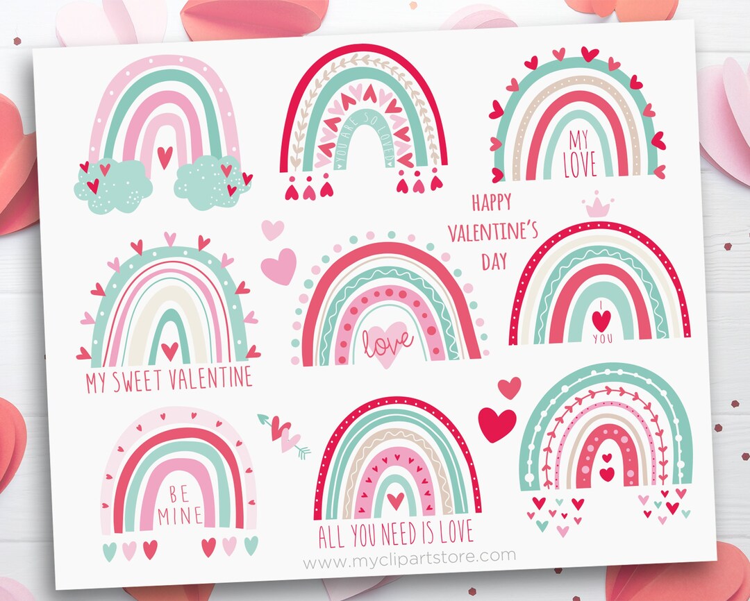 Valentine Rainbows Clipart, Valentine's Day, Boho Rainbow Svg ...