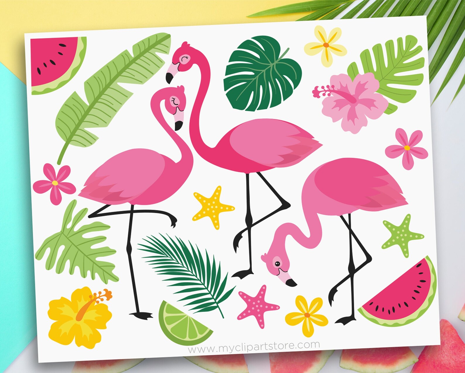 Flamingo Svg Beach Clipart Tropical Plants Summer Clipart - Etsy