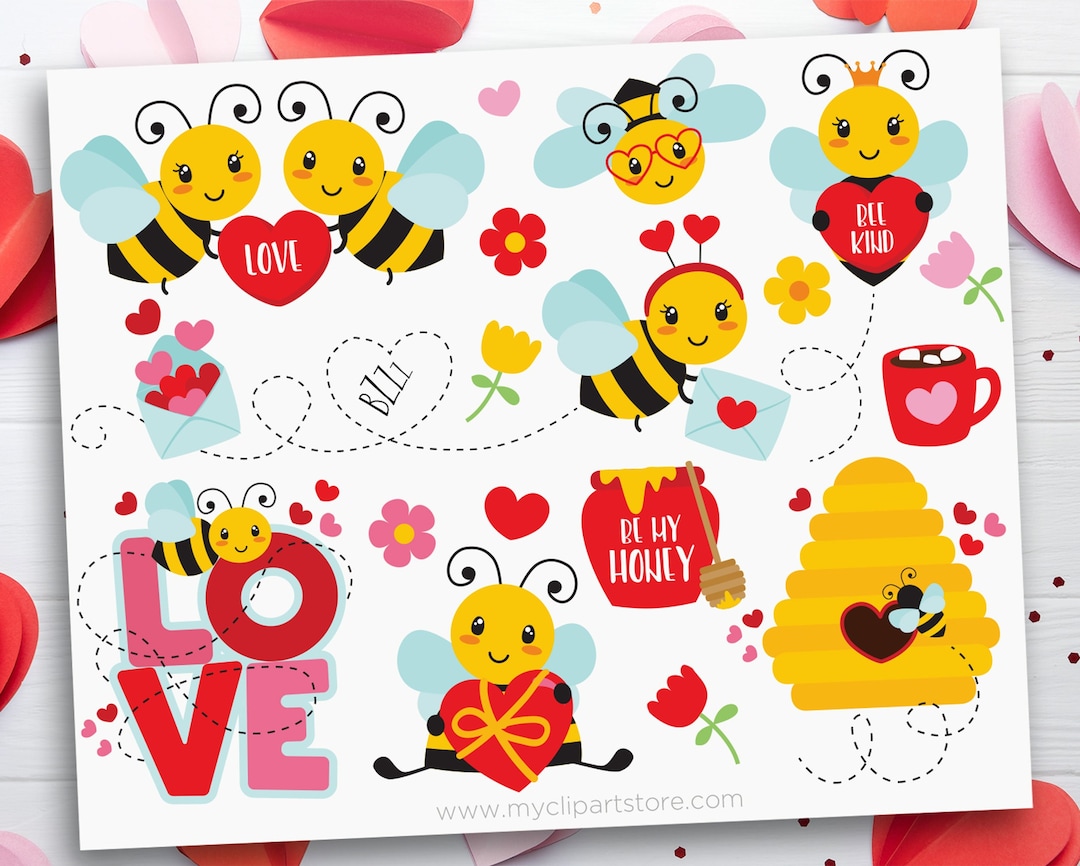 Valentine Clipart, Honey Bees Svg, Valentine Animals Clip Art, Bee Svg ...