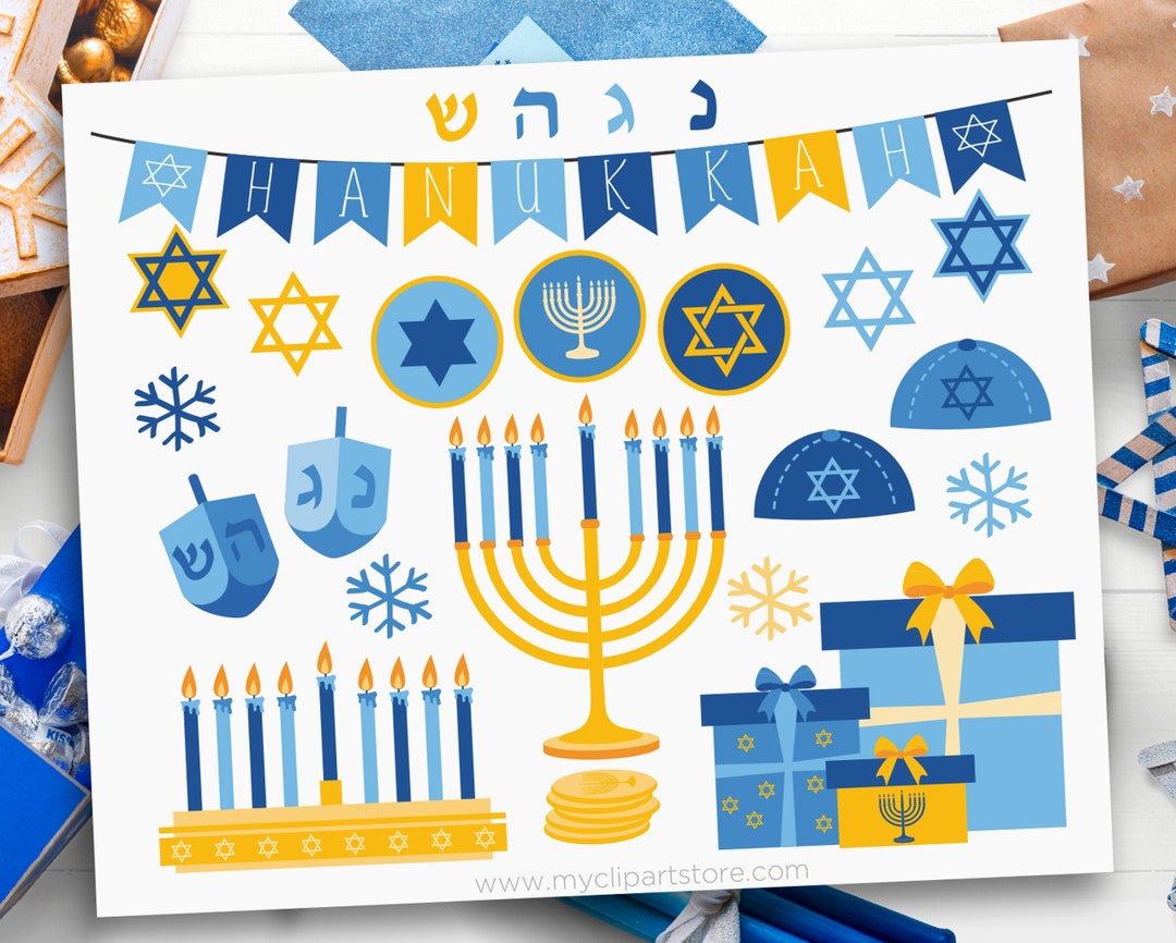 Hanukkah Clipart, Gold Menorah Svg, Dreidels Svg, Star of David ...