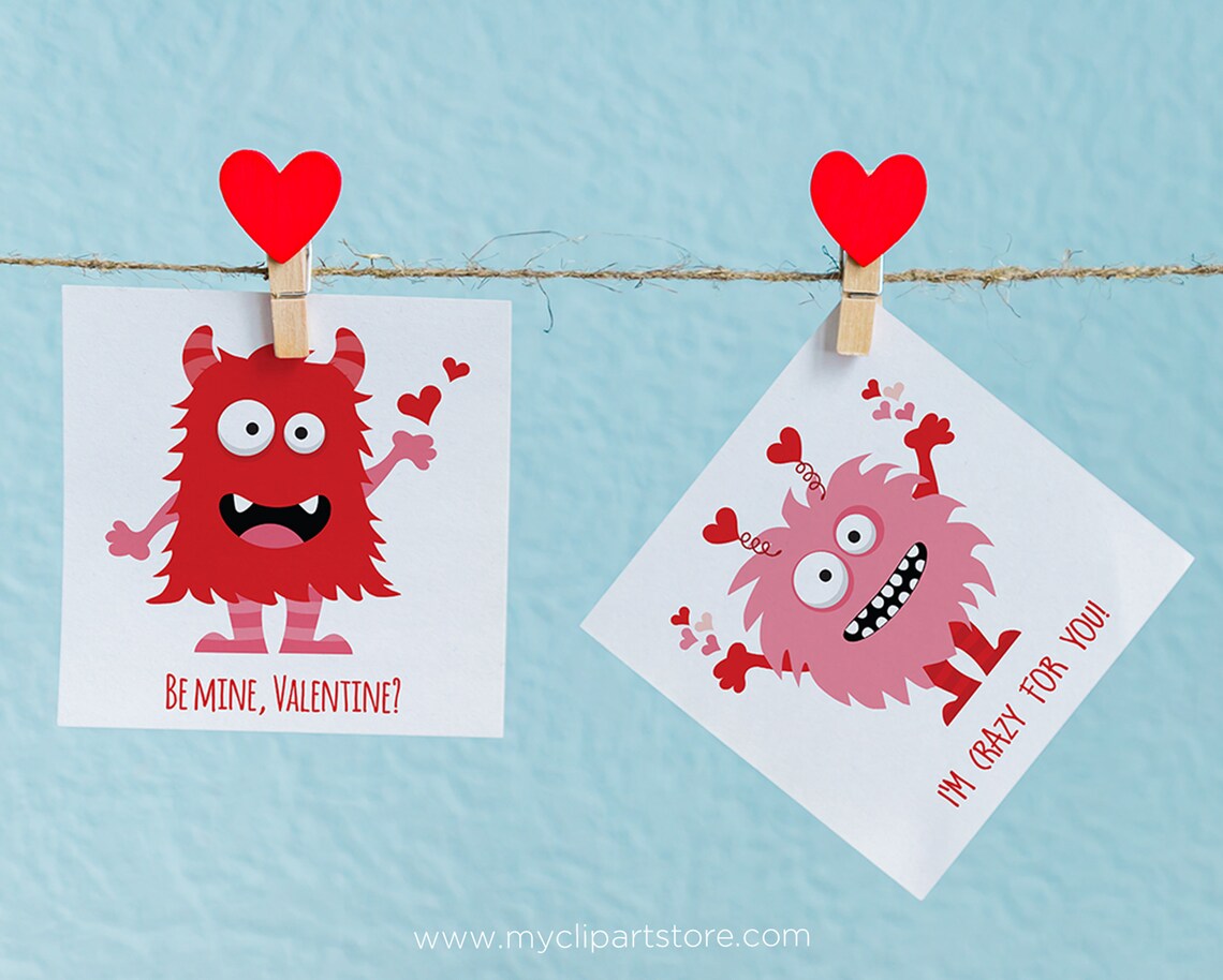 Valentine Monsters Clipart Monster Svg Valentine's Day - Etsy
