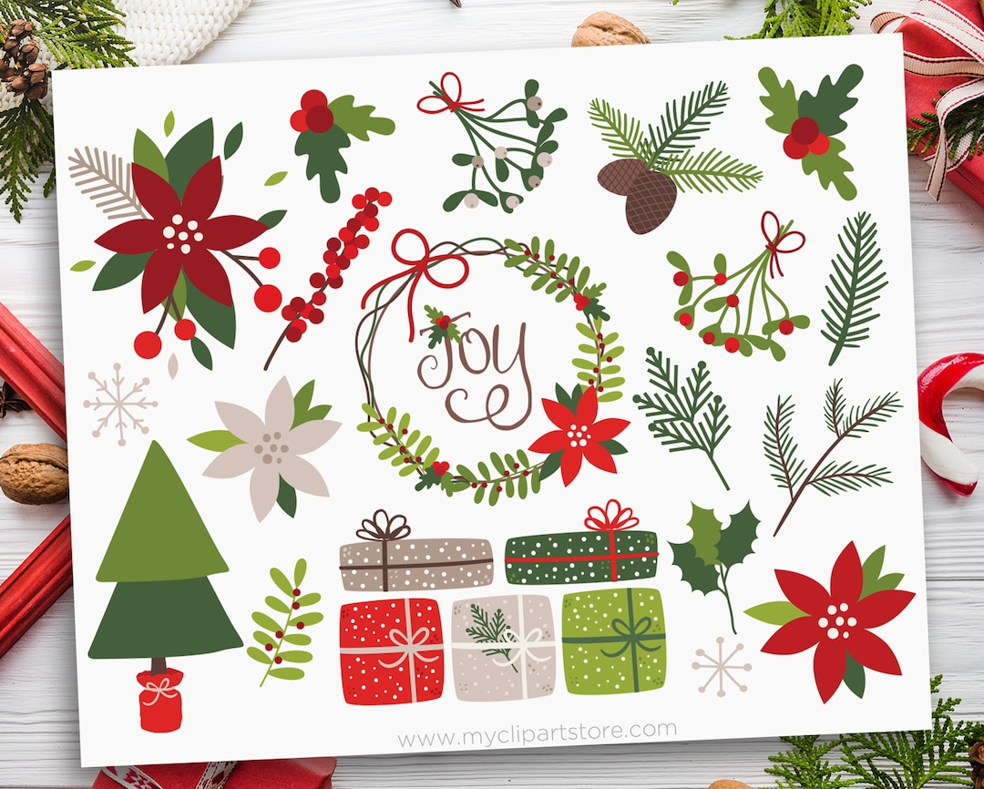 Christmas Floral Clipart, Wreath, Tree, SVG, PNG, EPS (digital Download ...