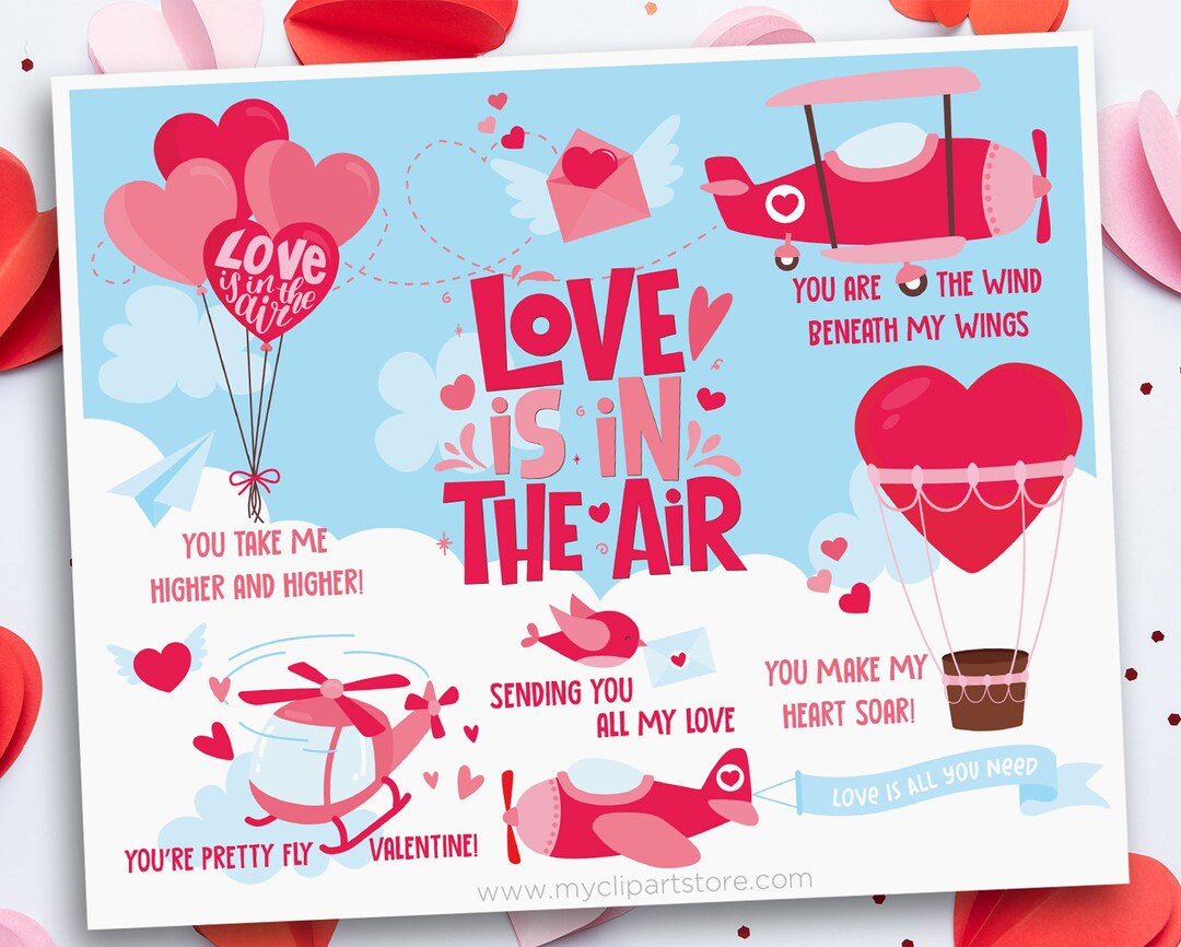 Valentine Airplane Clipart Love is in the Air Hot Air - Etsy